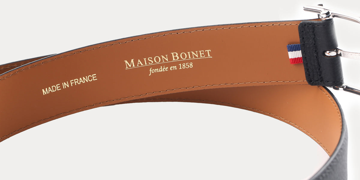 Victor Black belt with beige stitching • Maison Boinet